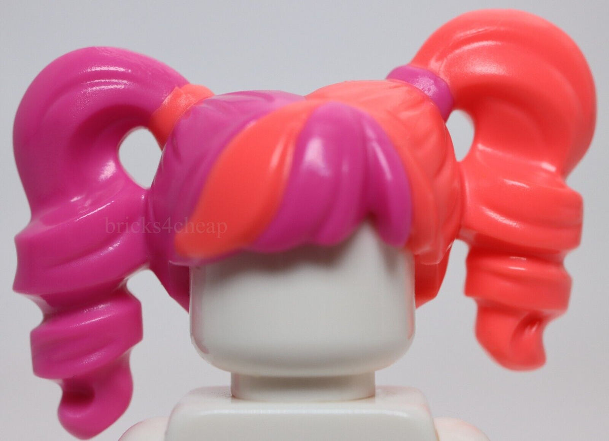Lego Hair Female Pigtails High Bouncy Hole on Top Coral Hair Dark Pink ...