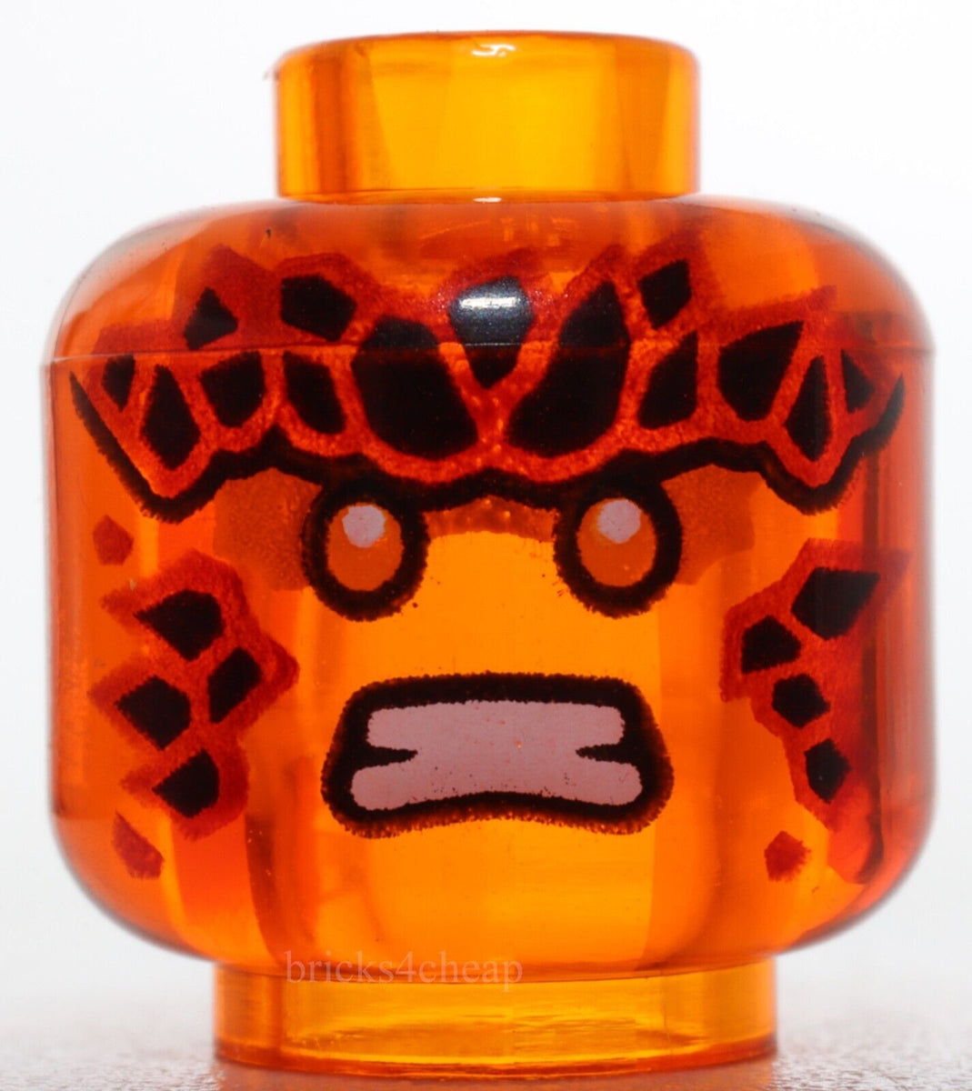 Lego Head Black Stones on Forehead and Cheeks Orange Eyes White Teeth ...