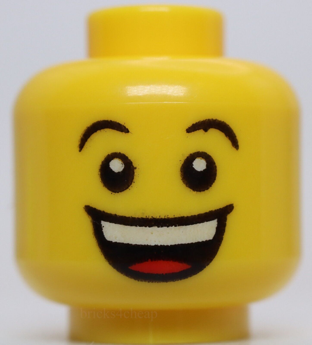Lego Head Huge Grin White Pupils Eyebrows Sad with Tear Concave Eyebro ...