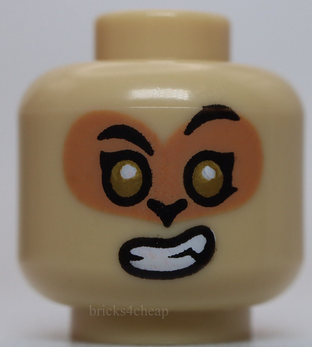 Lego Tan Head Alien Black Brows Gold Eyes Open Mouth Smile White Red F ...