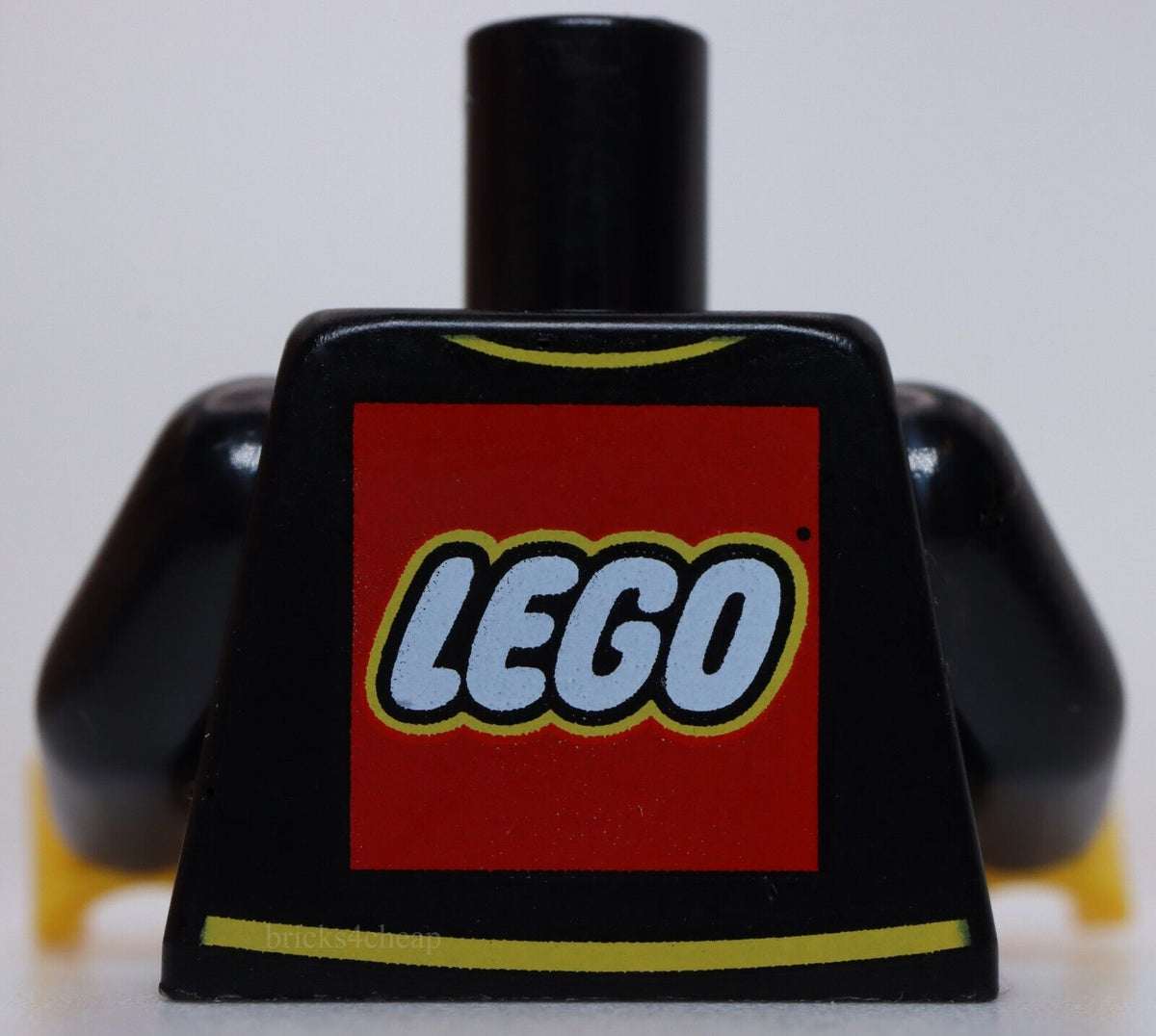 Lego Black Minifig Torso Polo Shirt Yellow Trim Badge LEGO Logo on Bac ...