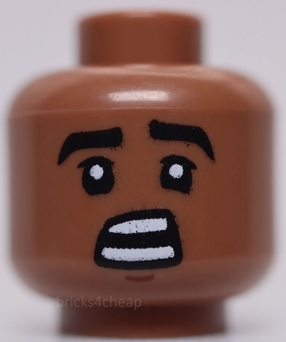 Lego Medium Brown Head Dual Sided Black Thick Eyebrows Chin Dimple Gri ...
