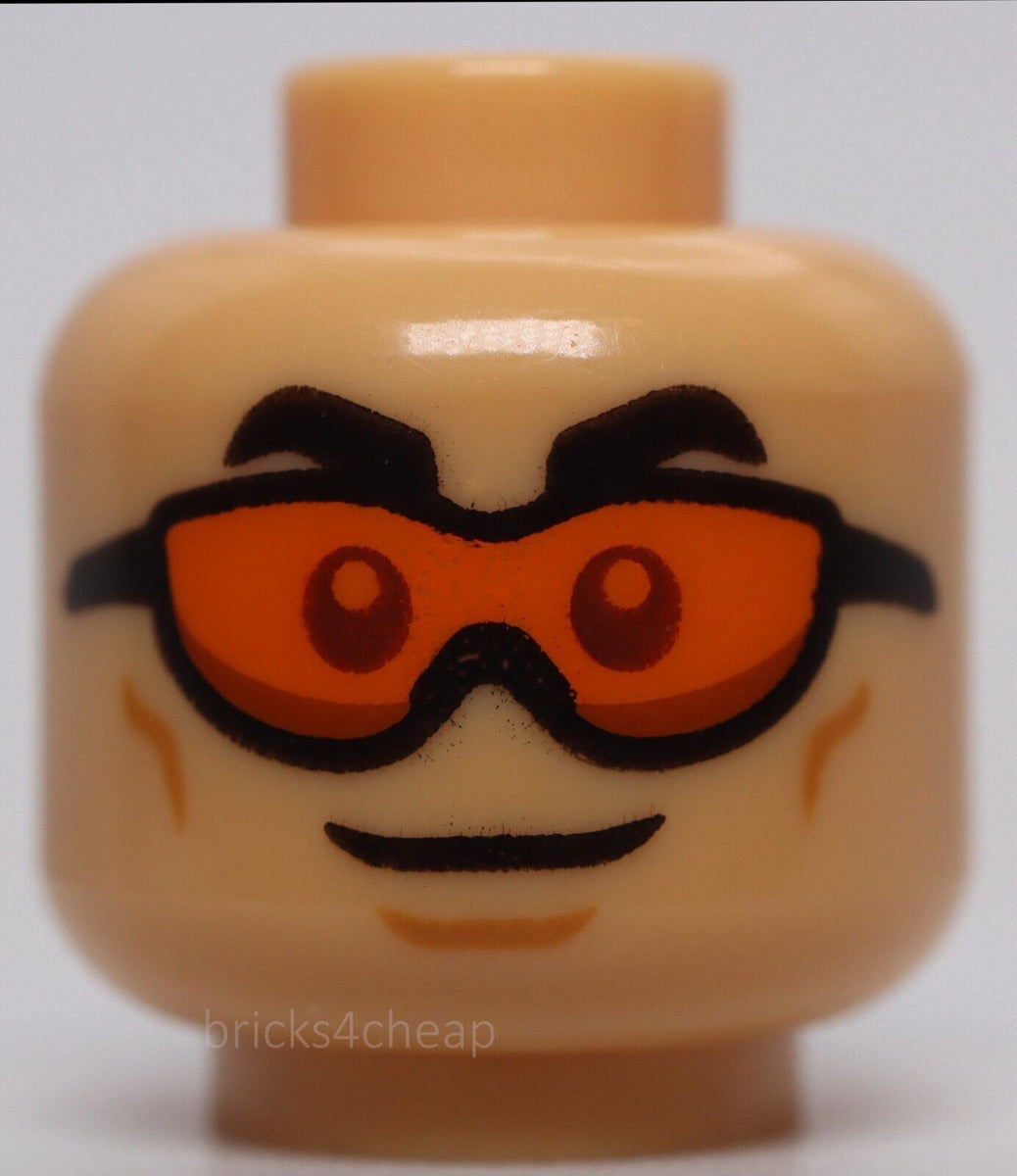 Lego Medium Tan Head Dual Sided Black Eyebrows Cheek Lines Chin Dimple ...