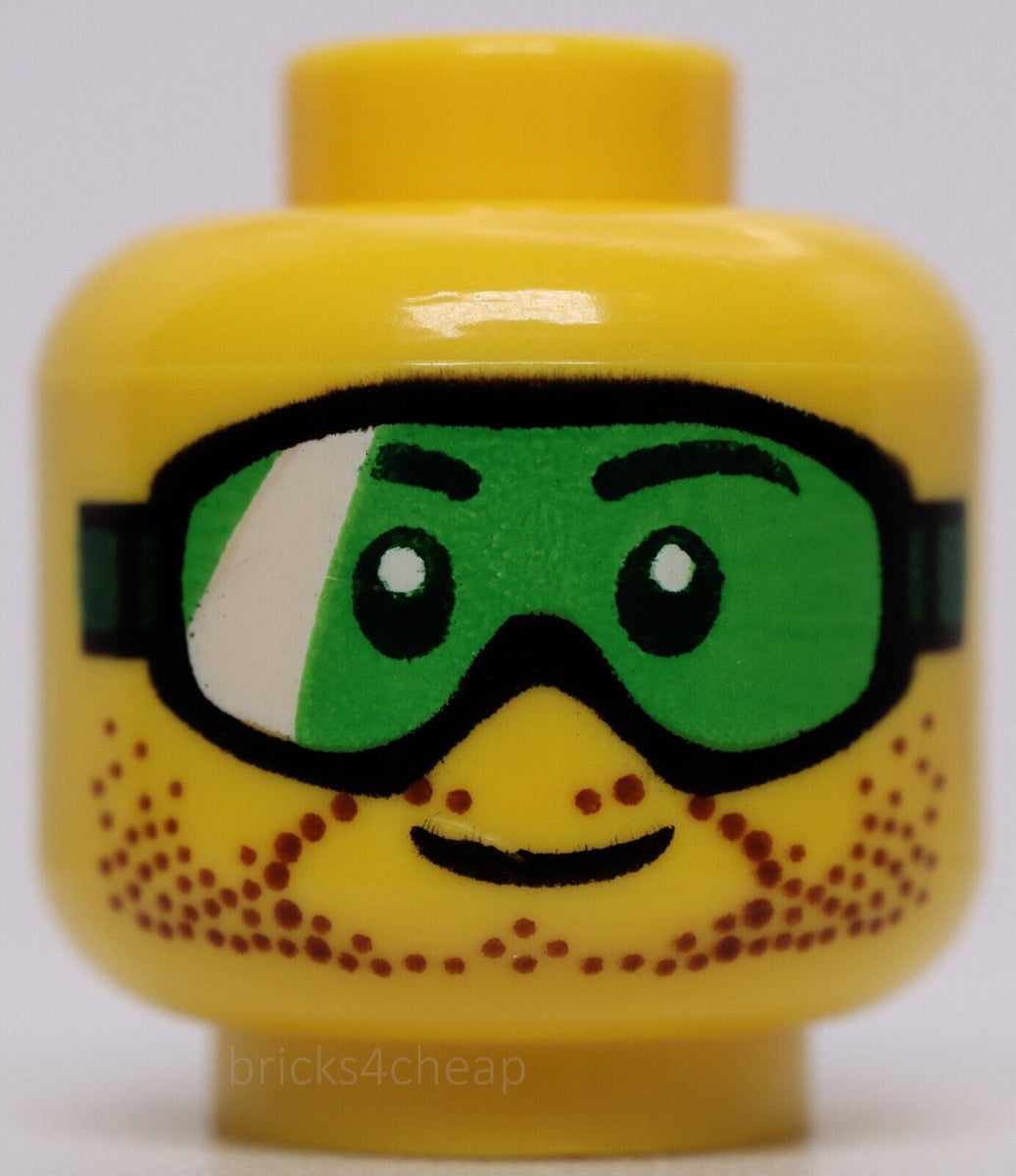 Lego Yellow Minifig Head Glasses Green Goggles Brown Stubble Pattern ...