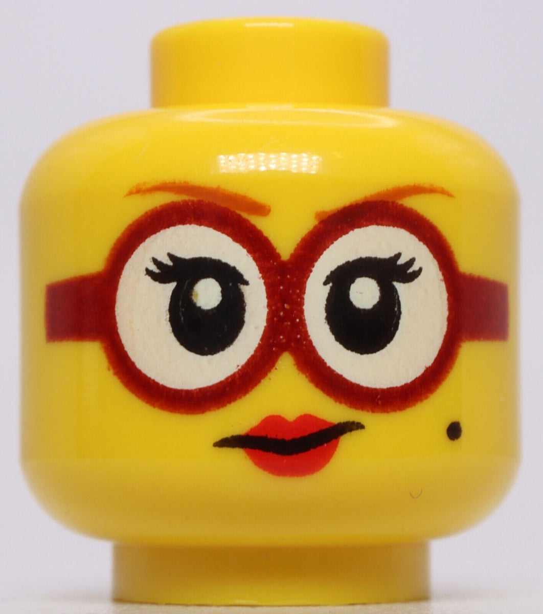 Lego Head Female Eyebrows Glasses Round White Lenses Dark Red Frames ...