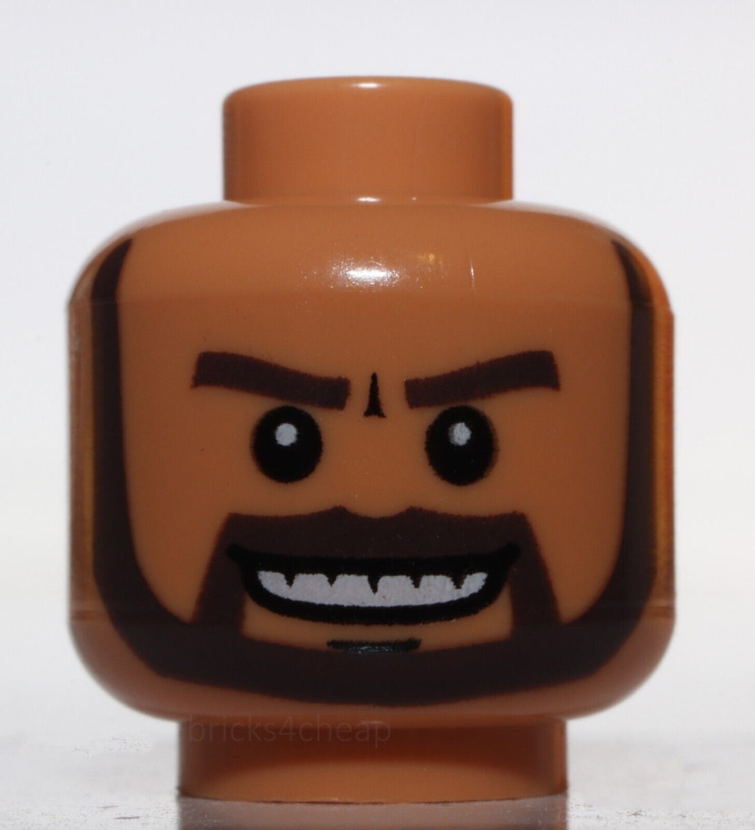 Lego Nougat Minifig Head Beard Gray with White Pupils Grin Teeth – Gems ...