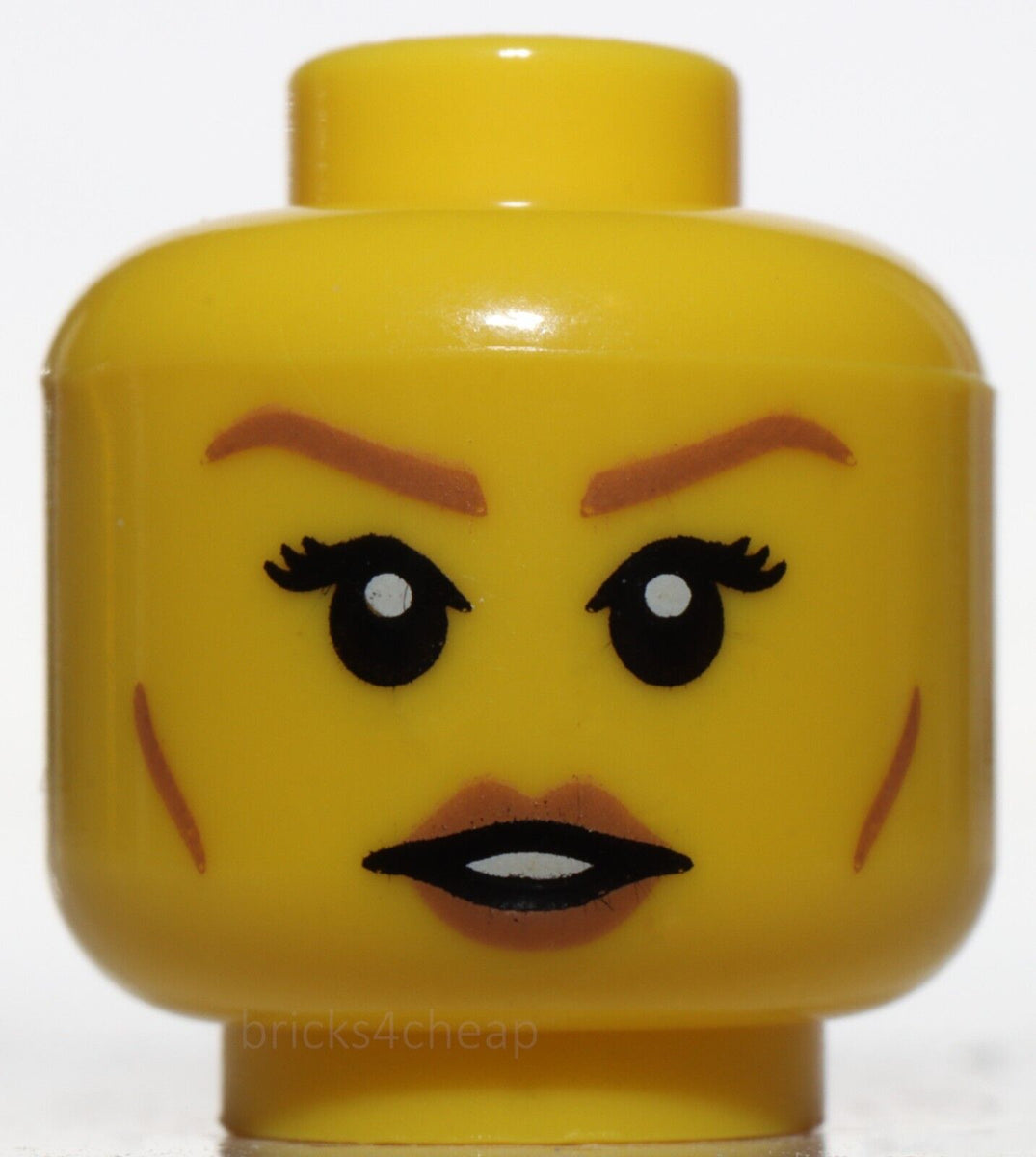 Lego Yellow Minifig Head Female Medium Dark Flesh Brows Cheek Lines Li ...