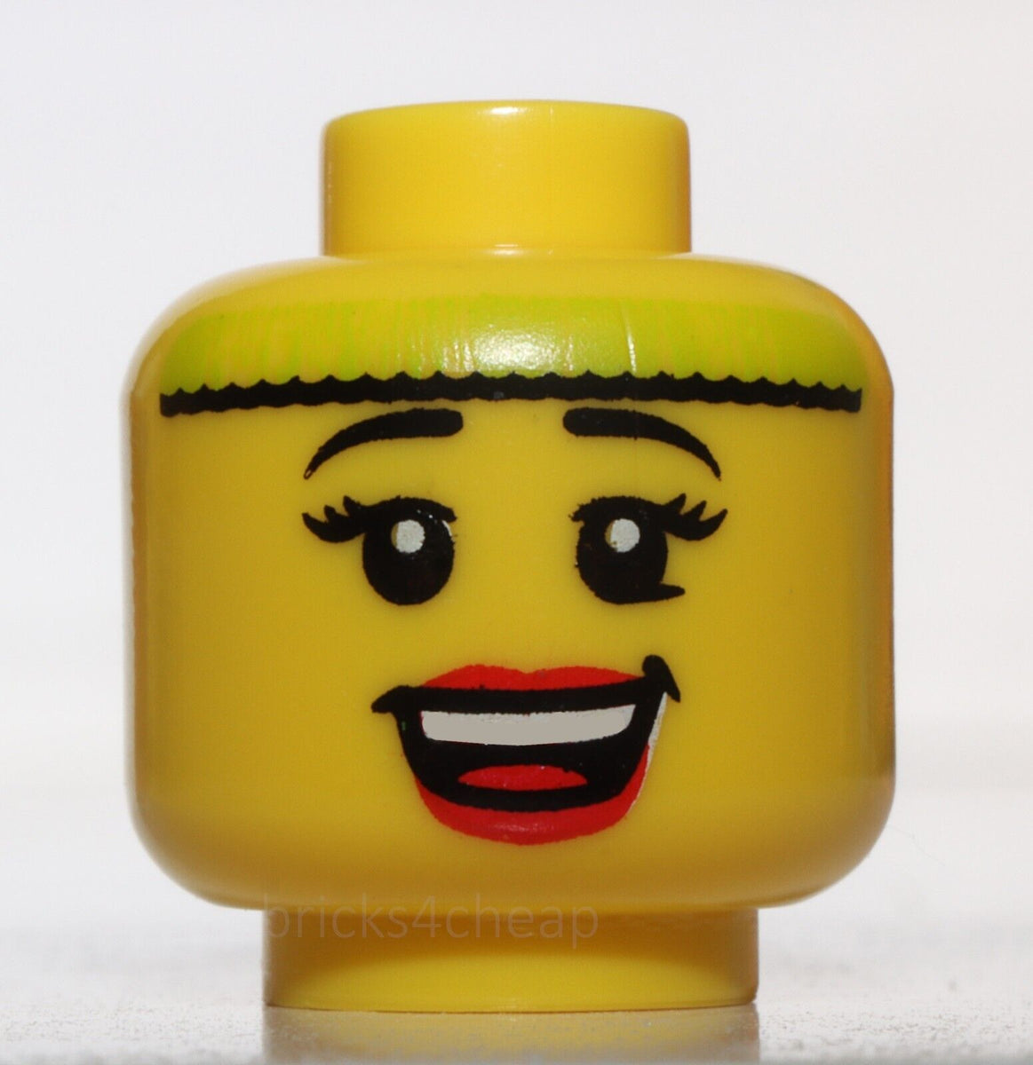 Lego Yellow Minifig Head Female w/ Eyelashes Red Lips Open Smile Lime ...
