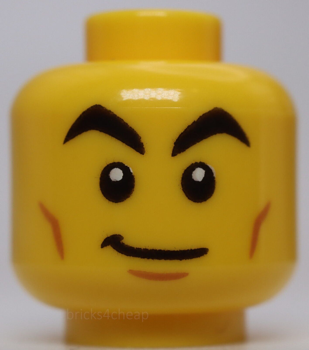 Lego Yellow Head Black Arched Eyebrows Cheek Lines Chin Dimple Silver ...