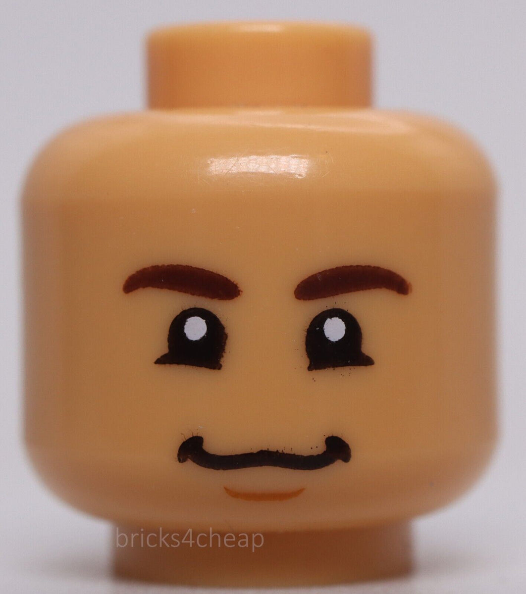 Lego Medium Tan Head Dual Sided Dark Brown Eyebrows Chin Dimple Grin S ...