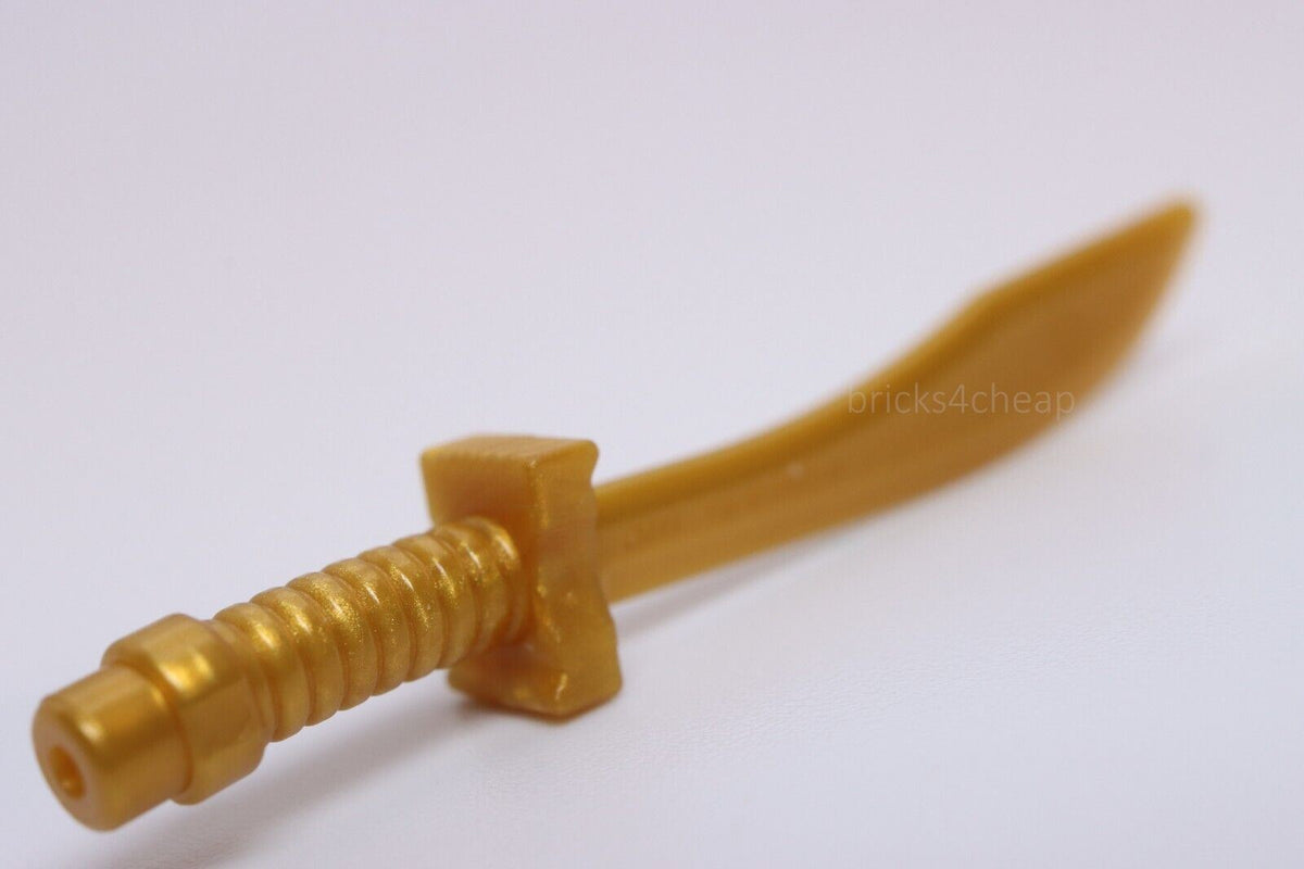 Lego 3x Pearl Gold Minifig Weapon Sword Saber Dao Curved Blade Hilt wi ...