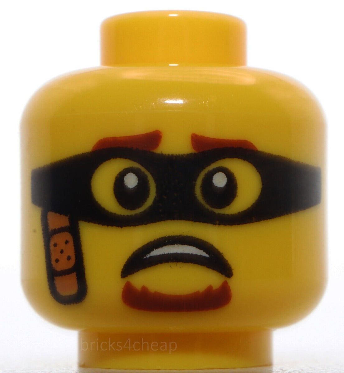 Lego Yellow Minifig Head Dual Sided Brown Brows Goatee Bandage Sad ...
