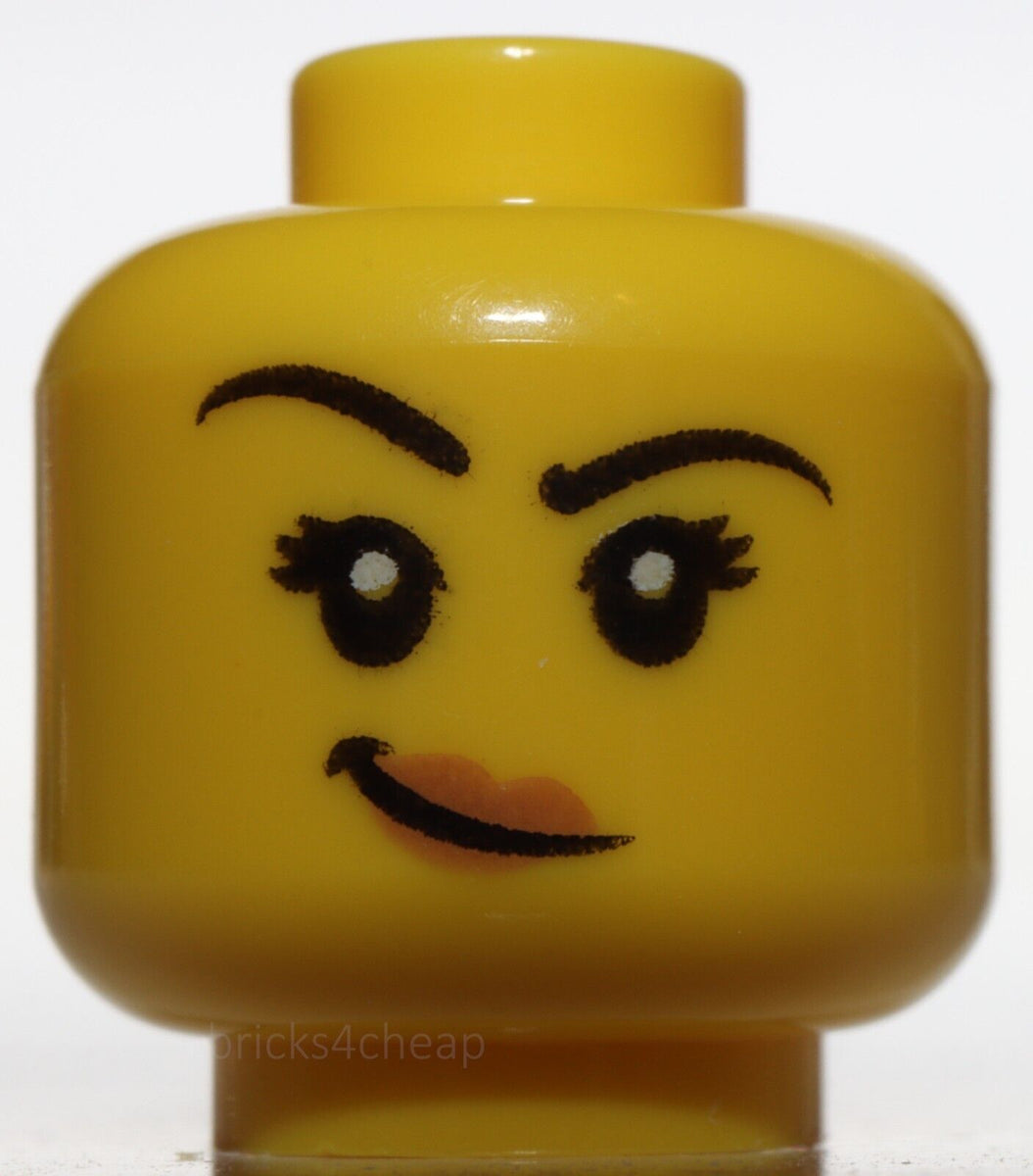 Lego Yellow Minifig Head Female Black Eyebrows Medium Nougat Lips Smir ...