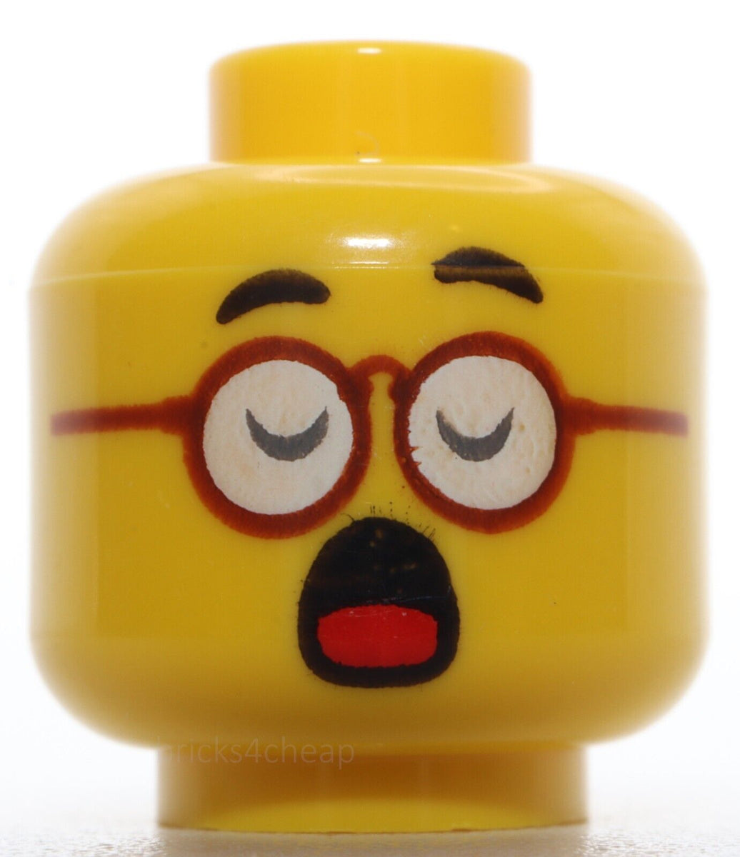 Lego Yellow Minifig Head Dual Sided Black Eyebrows Dark Red Round Glas ...