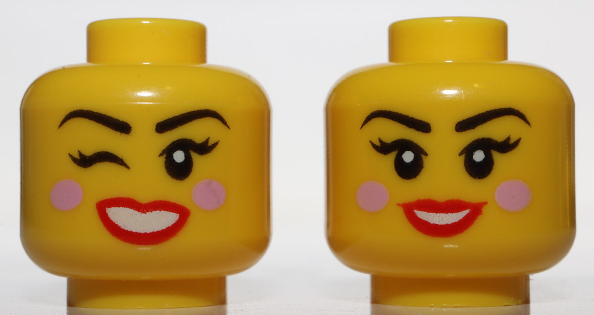 Lego Minifig Head Dual Sided Female Bright Pink Blush Red Lips Smile ...
