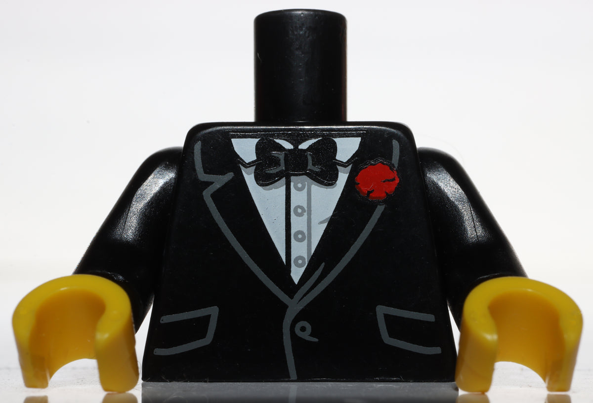 Lego Black Minifig Torso Tuxedo Suit Coat Blazer Bow Tie Red Rose ...