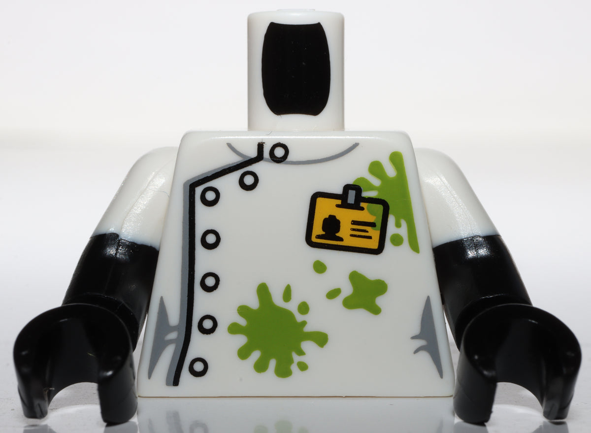 Lego White Torso Lab Coat Dirt Stains White Buttons ID Badge Pattern ...
