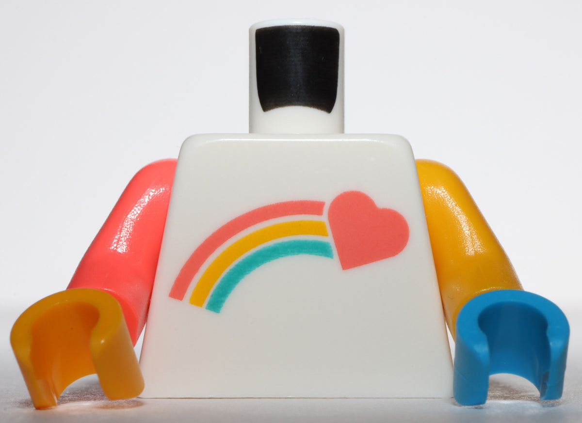 Lego White Torso Coral Shooting Heart Rainbow Bright Light Orange Arm ...
